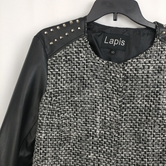 Lapis | Jackets & Coats | Lapis Tweed And Leather With Sliver Studs ...